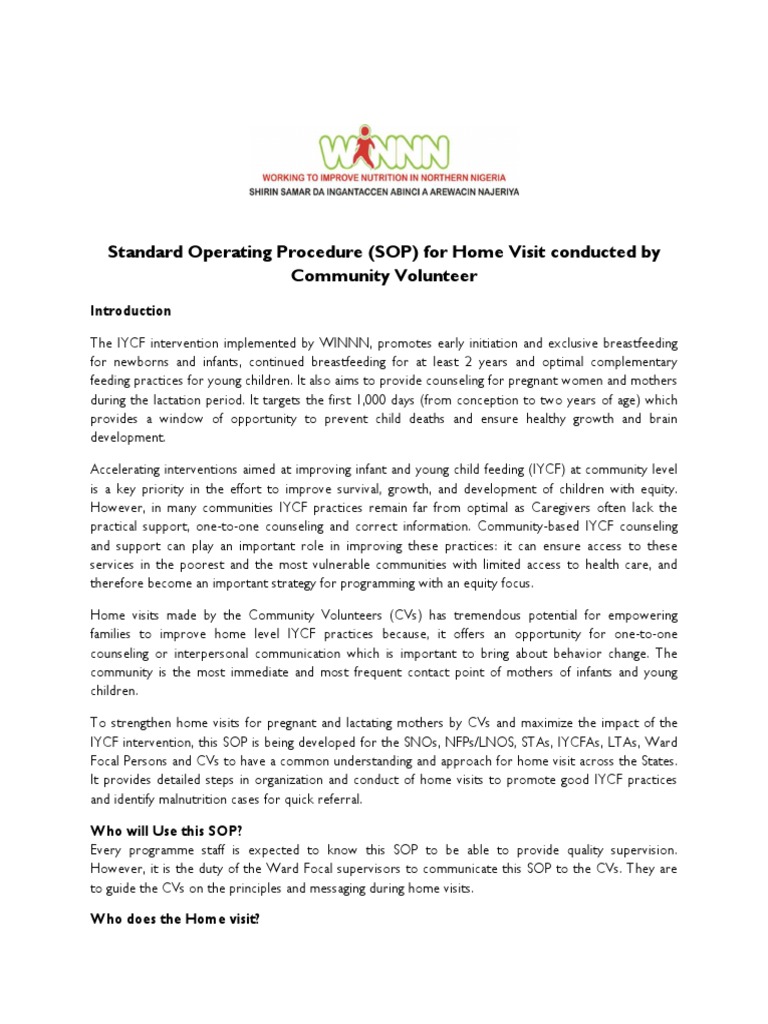 SOP For Community Volunteer Home Visit | PDF | Support Group ...