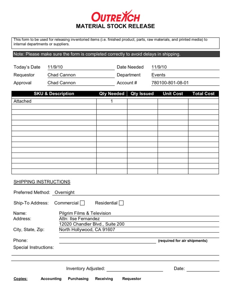 Material Stock Release Form | PDF | Supply Chain Management | Business