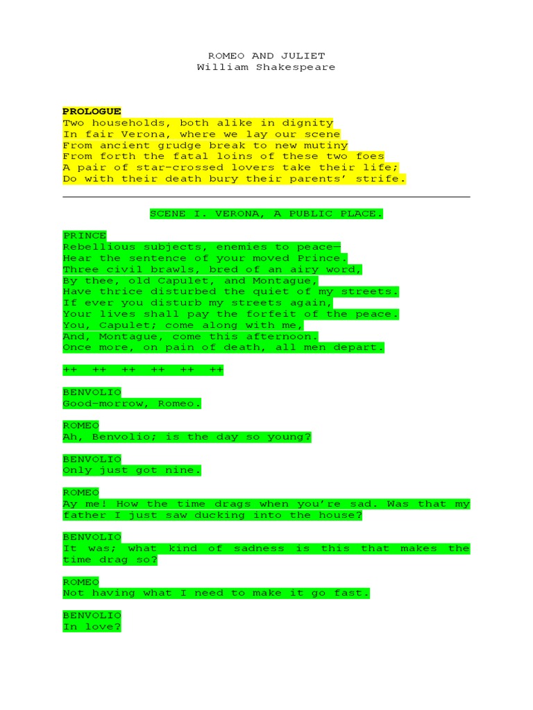 Romeo and Juliet Script | PDF | Characters In Romeo And Juliet | Romeo ...