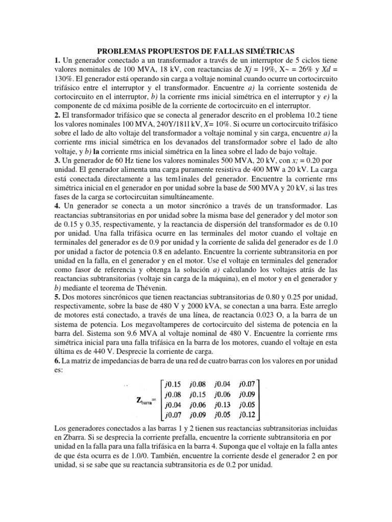 Análisis de fallas simétricas en sistemas de potencia | PDF ...