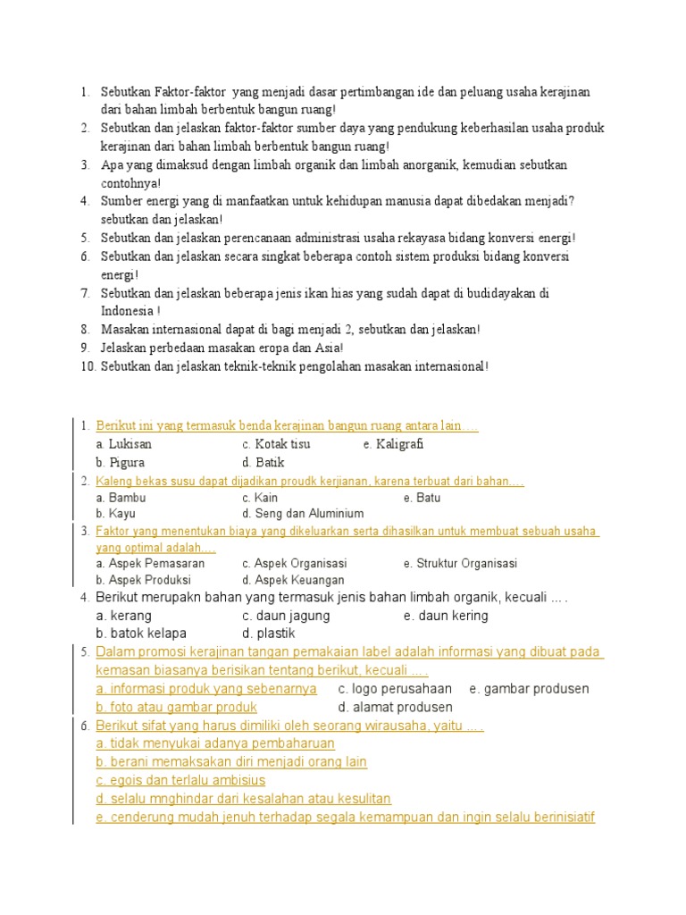 Soal Semester Essay PKWU | PDF | Seni