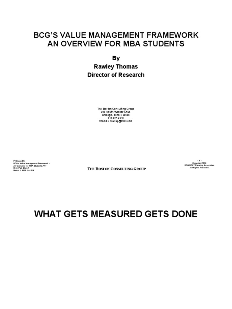 BCG Value Management Framework An Overview For Mba Students | PDF ...