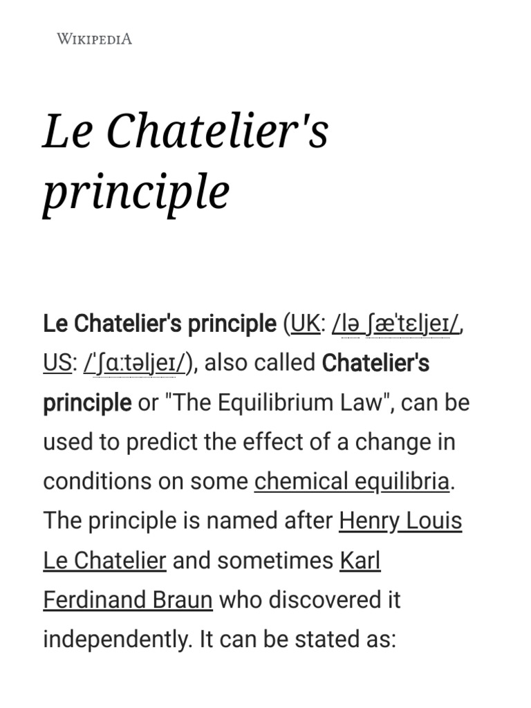 Le Chatelier's Principle - Wikipedia | PDF | Chemistry | Physical Chemistry