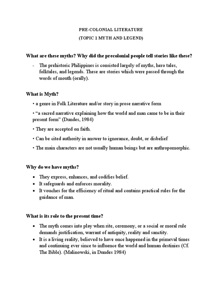 Pre-Colonial Literature | PDF | Creation Myths | Fable