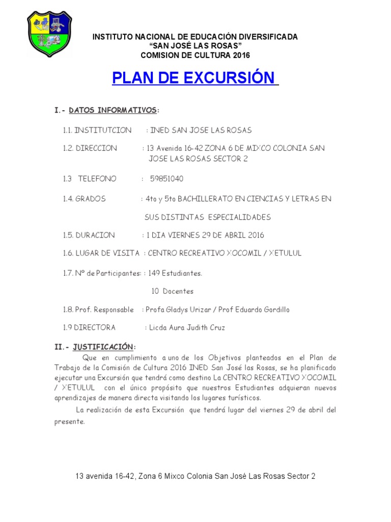Plan de Excursión | PDF | Escuelas