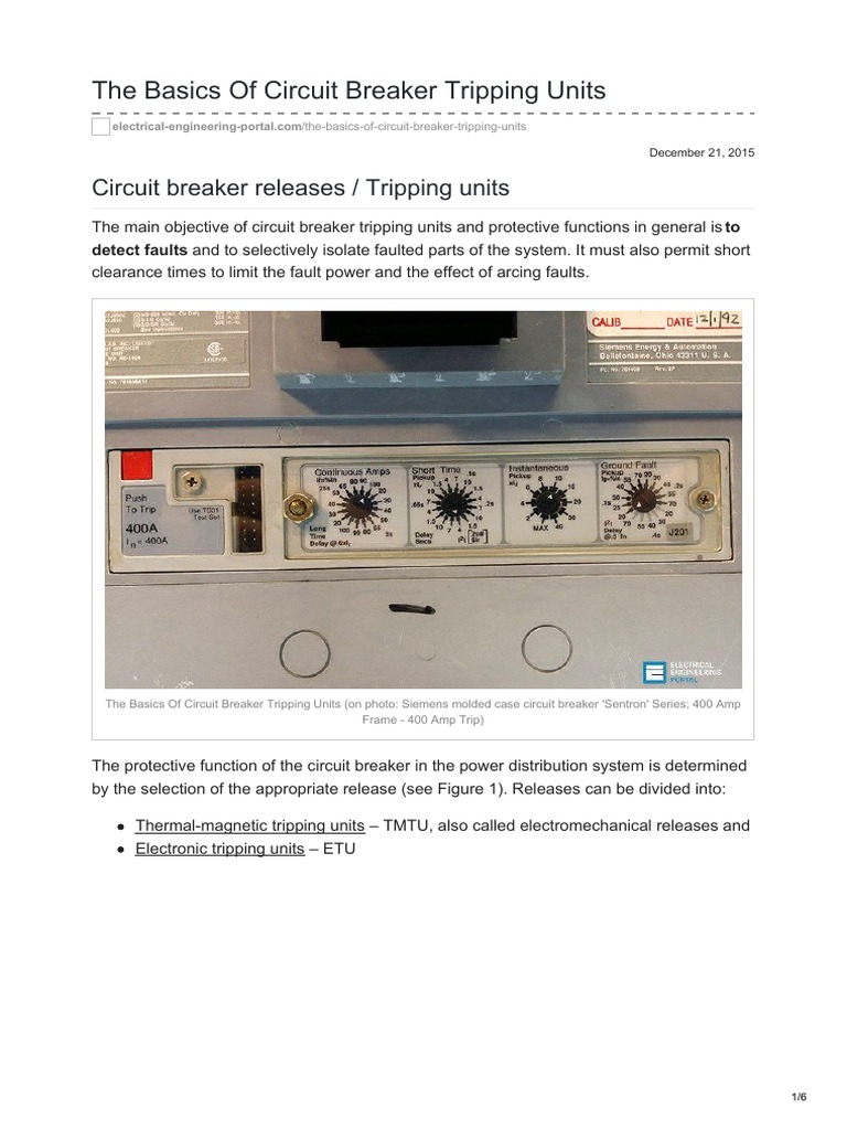 The Basics of Circuit Breaker Tripping Units PDF | PDF | Relay | Power ...