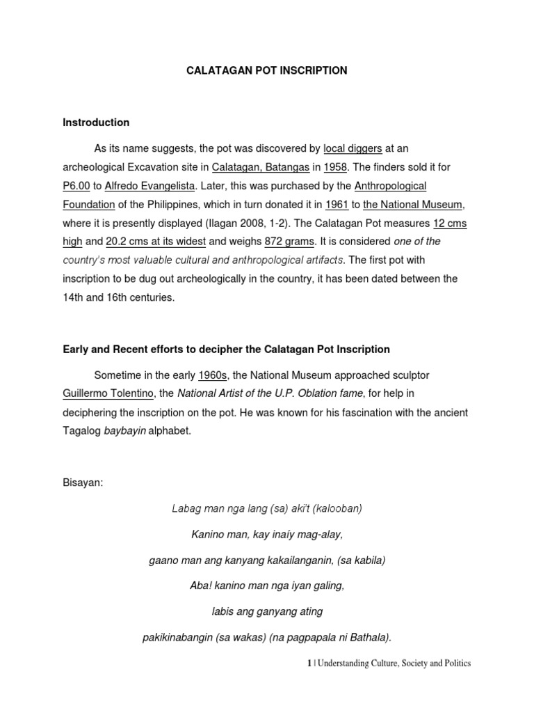 Calatagan Pot Inscription (CSP) | Download Free PDF | Anthropology