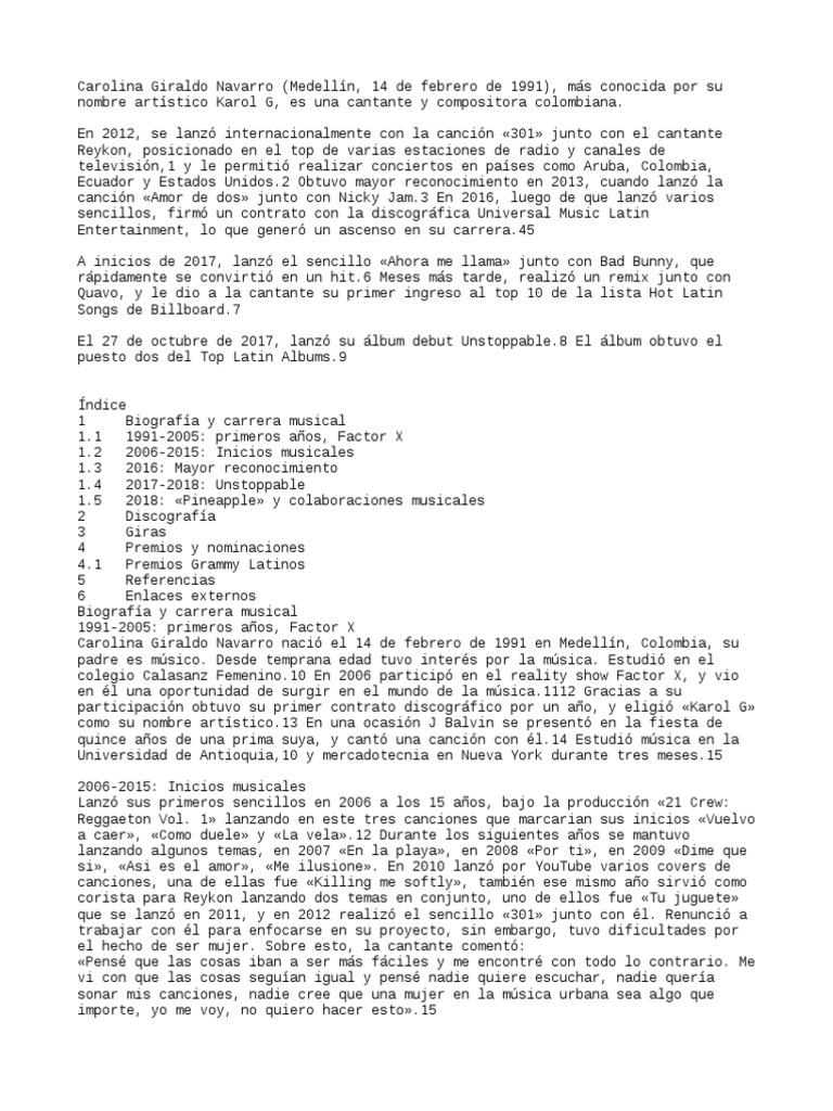 Karol G | PDF | Músicos | Industria de la música