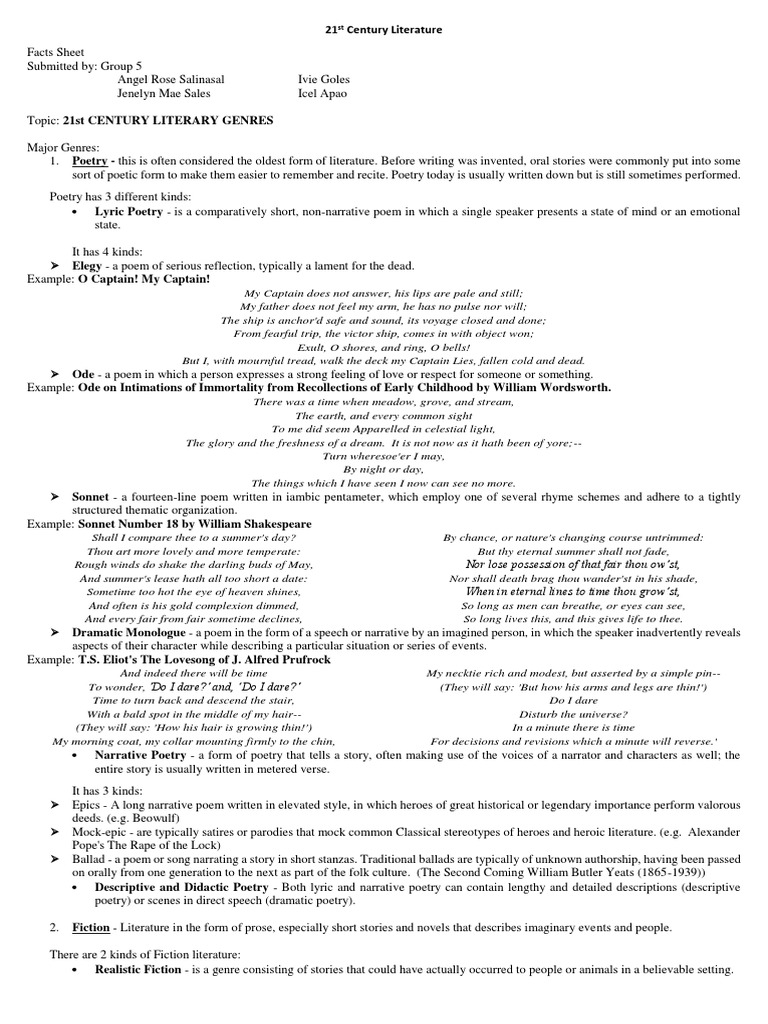 21st Century Literature Fact Sheet | PDF | Poetry | Narrative