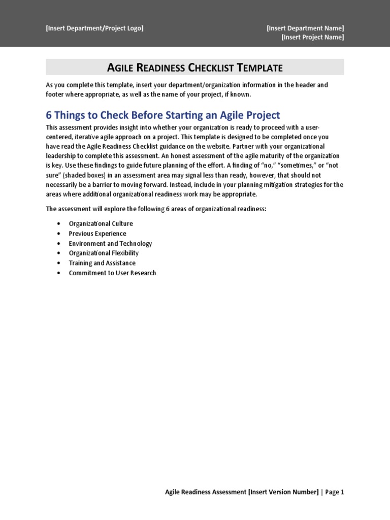 Agile Readiness Checklist Template With Instructions | PDF | Agile ...