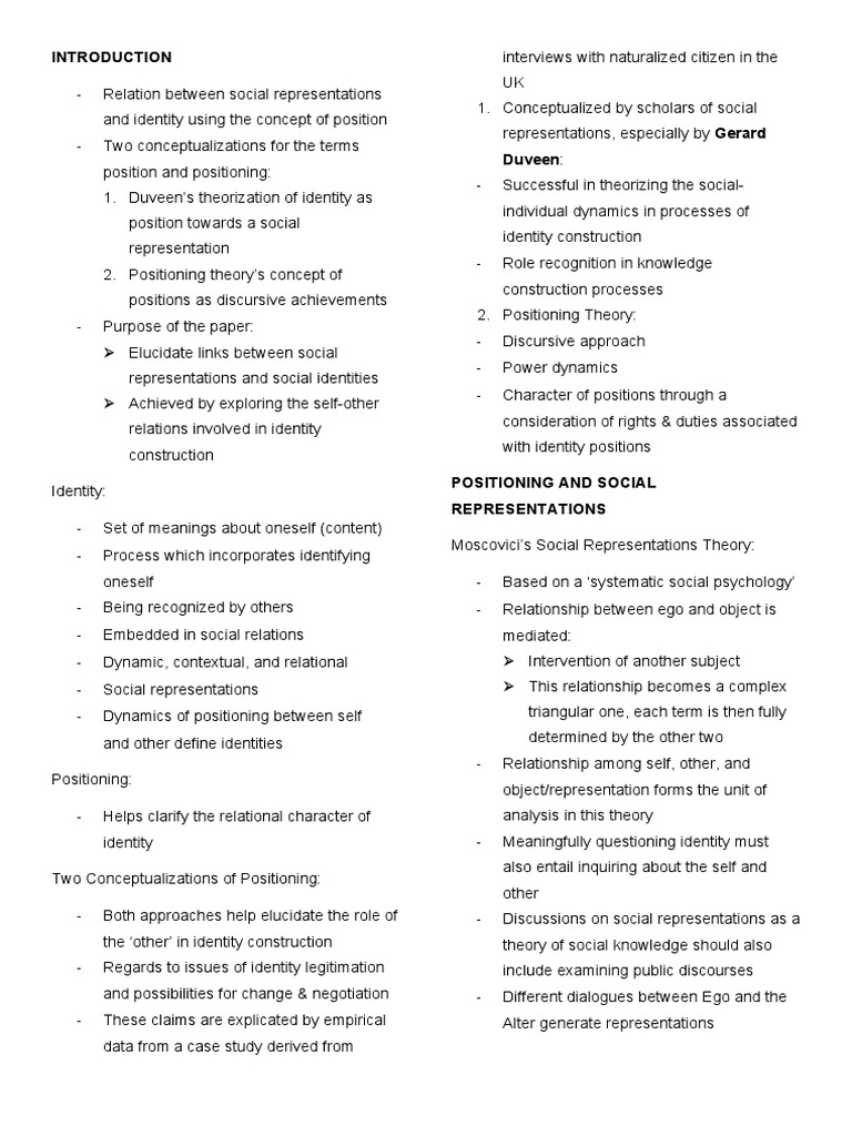 Identity Positioning and Social Representations | PDF | Identity ...
