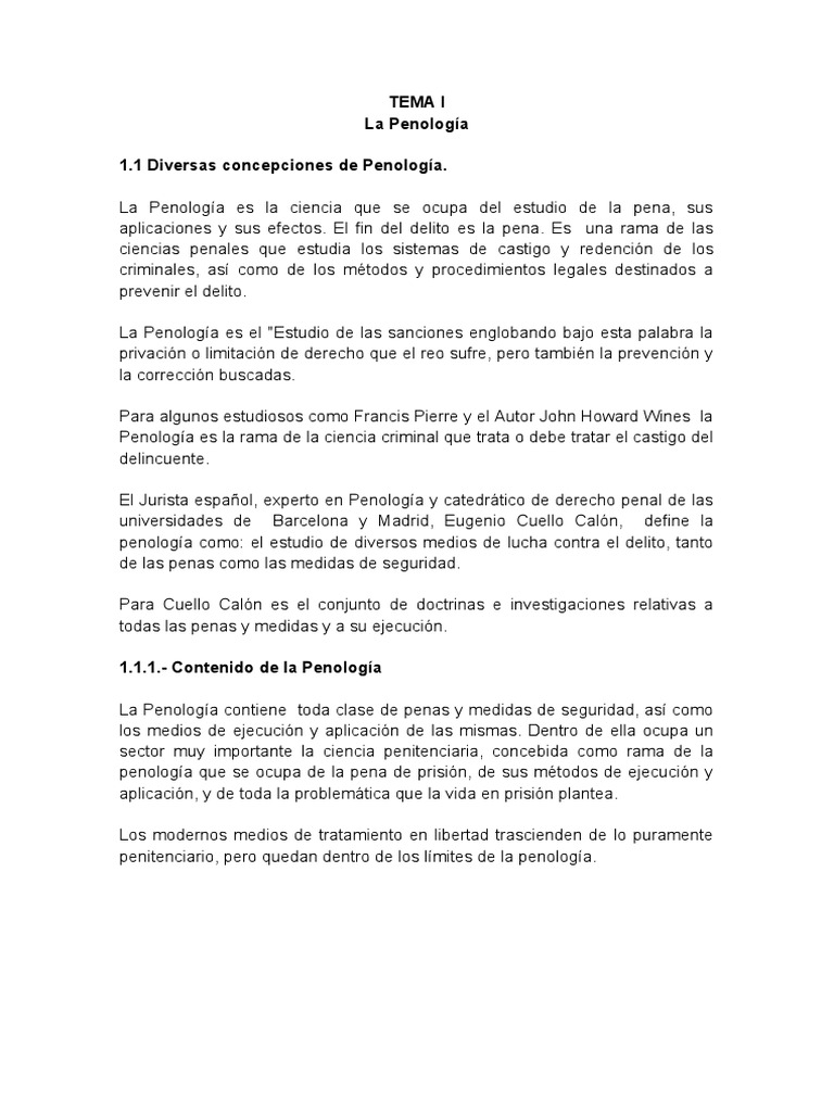 TEMA I - La Penología | PDF | Criminología | Castigos
