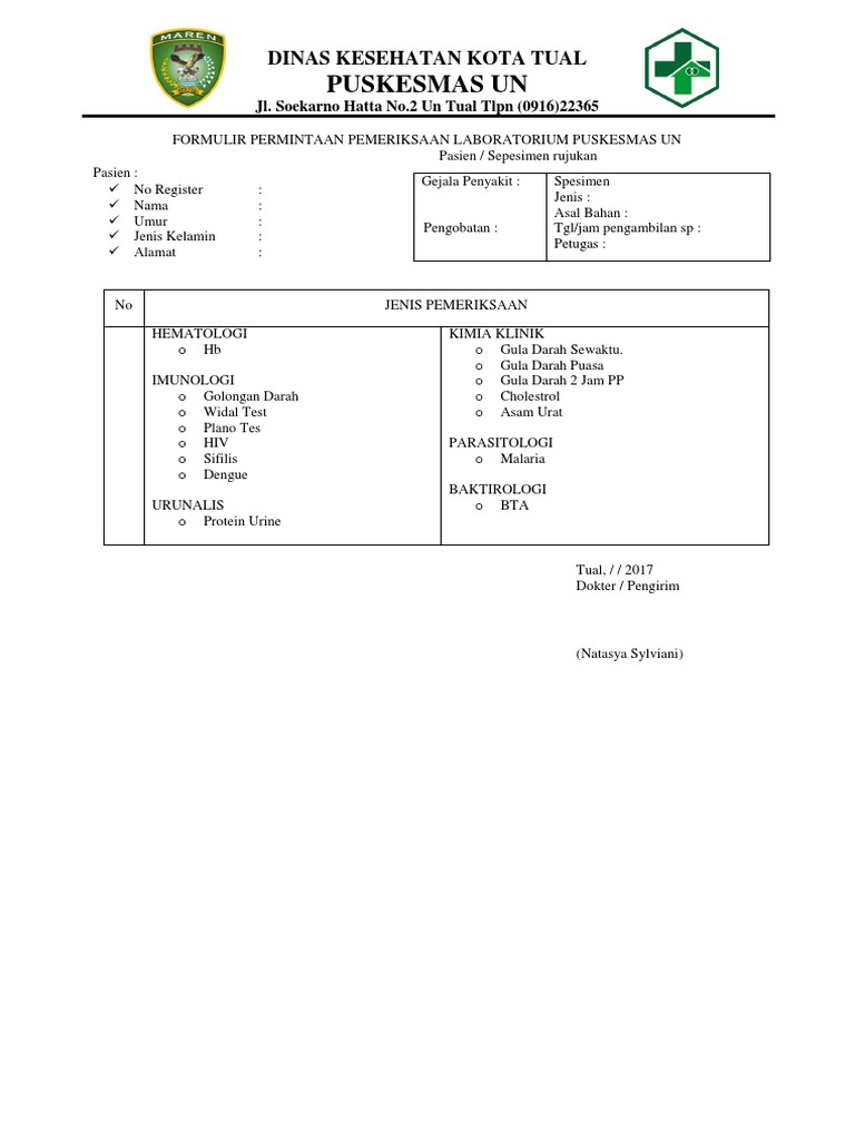 Formulir Permintaan Pemeriksaan Laboratorium | PDF