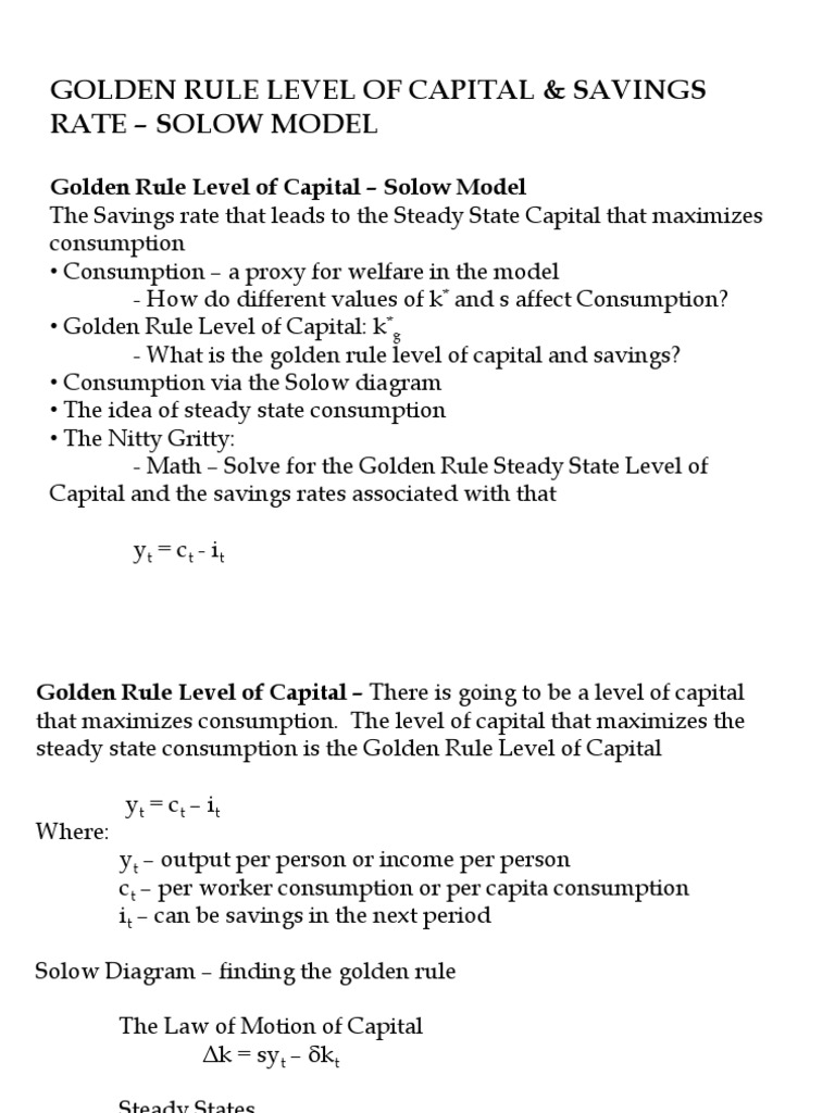 Golden Rule Capital in Solow Model | PDF | Production Function | Saving