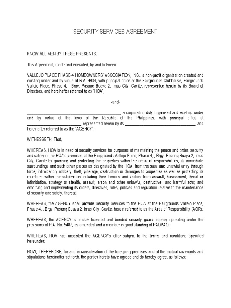 HOA Security Services Contract | PDF | Security Guard | Guarantee