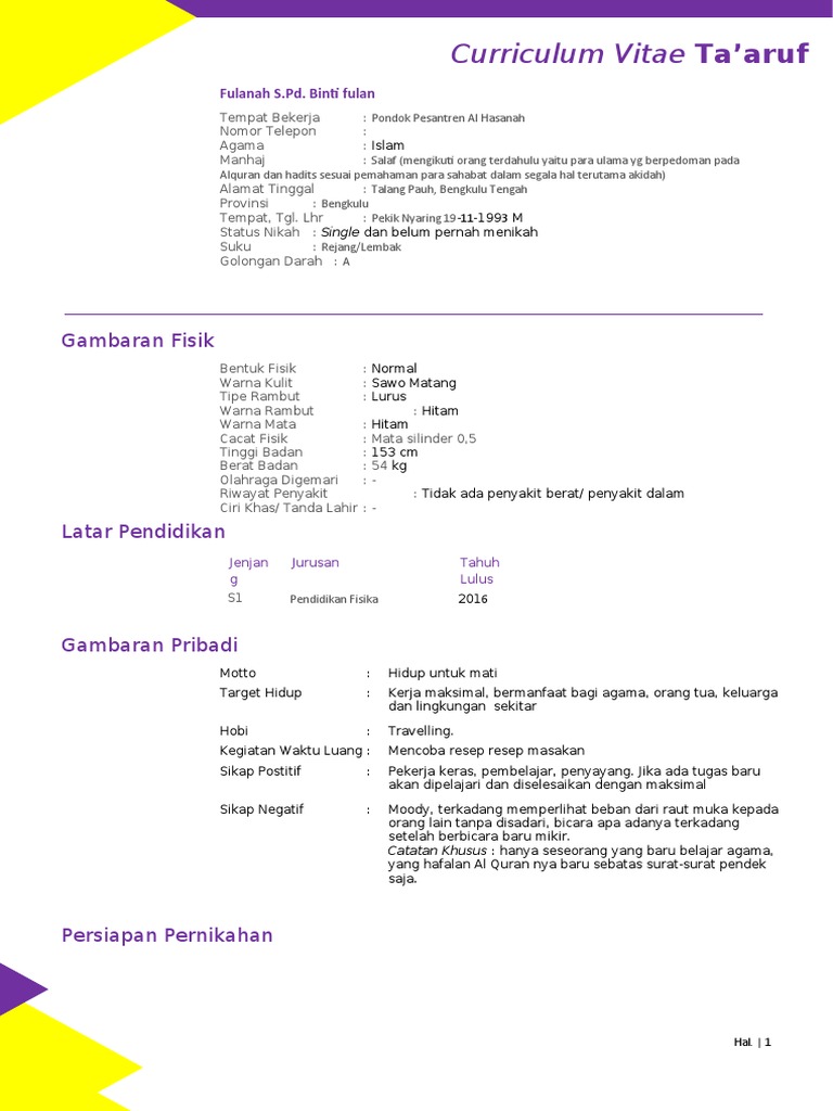 Contoh CV Ta'aruf | PDF