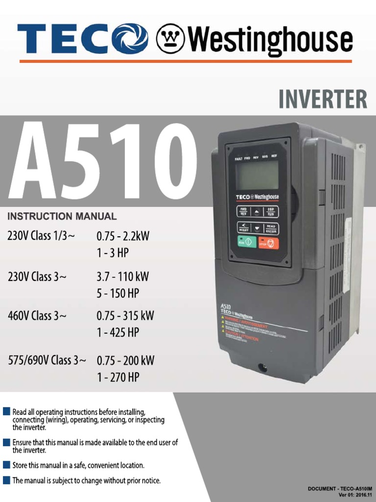 A510 Instruction Manual PDF | PDF | Power Inverter | Electric Motor