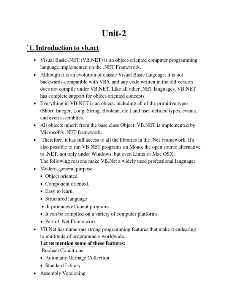 Unit2 .Net Notes | PDF | Visual Basic .Net | Data Type