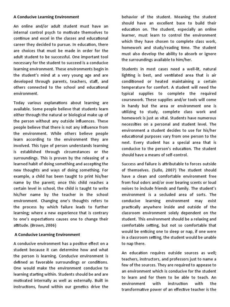 A Conducive Learning Environment | PDF | Teachers | Classroom