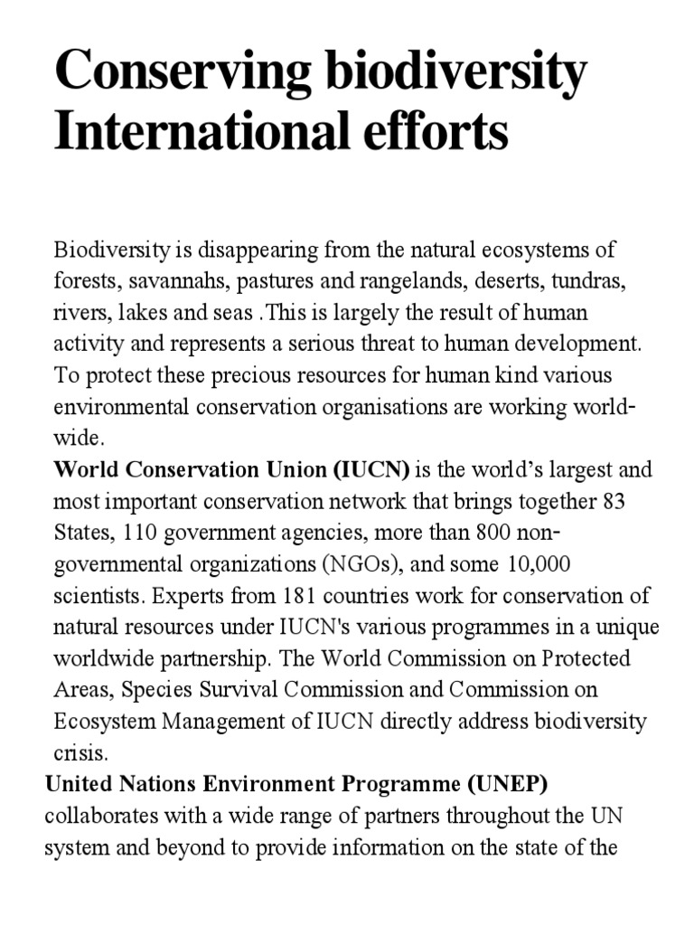 Conserving Biodiversity International Efforts PDF | PDF | International ...