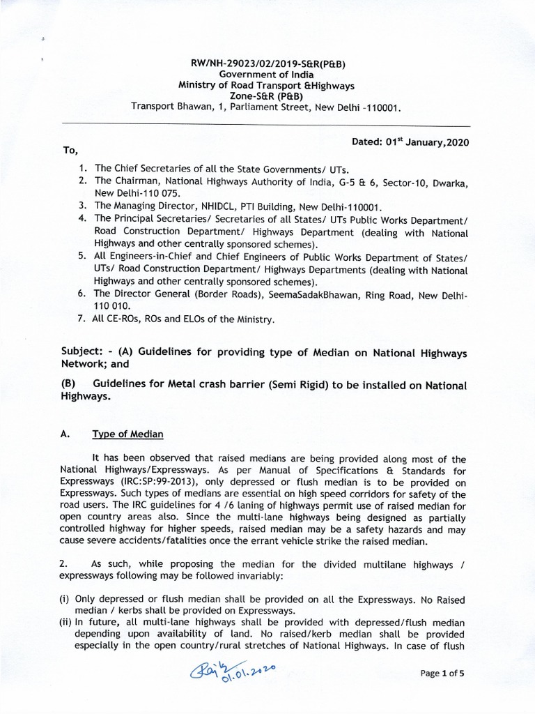Morth Technical Circular Guidelines For Metal Crash Barrier (Semi Rigid ...