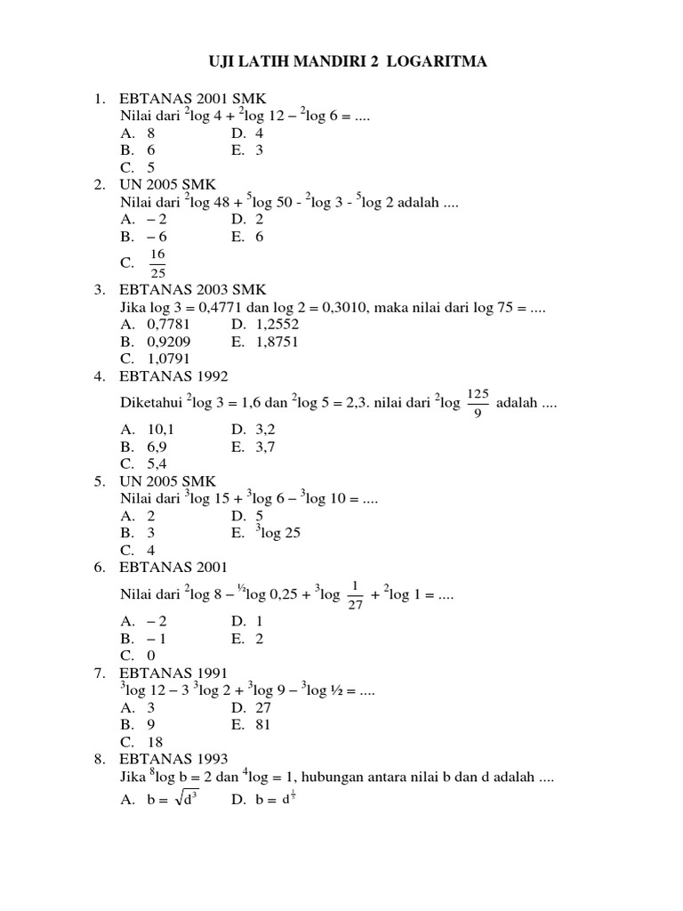 Latihan Soal LOGARITMA (B5) | PDF