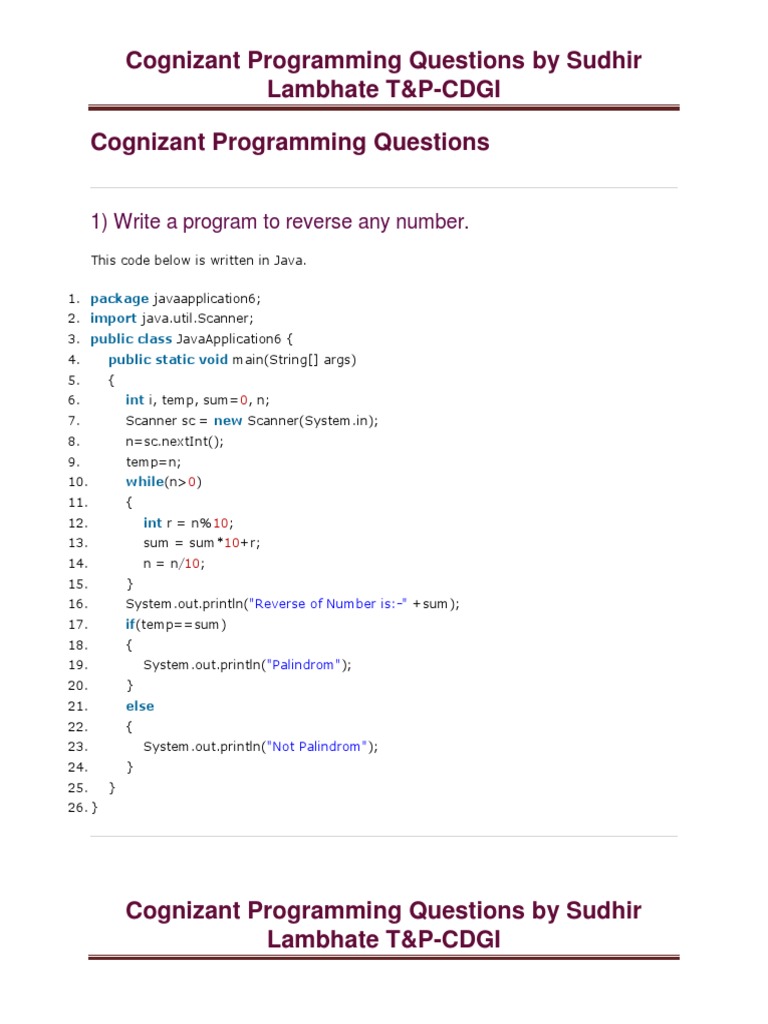 Cognizant Programming Questions - 1572860261 PDF | PDF | Computer ...