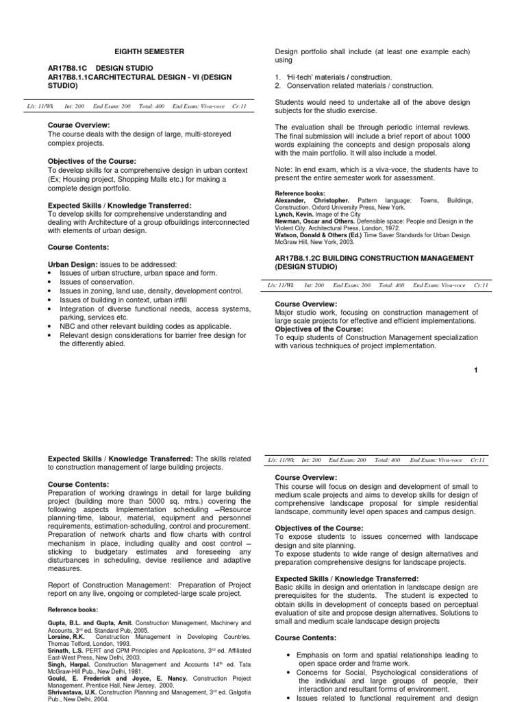 B.Arch Syllabus 8th Sem. | PDF | Building Information Modeling | Lighting