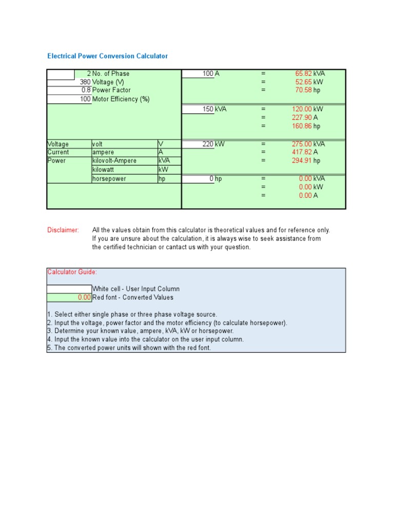 KVA Calculation | PDF | Volt | Horsepower