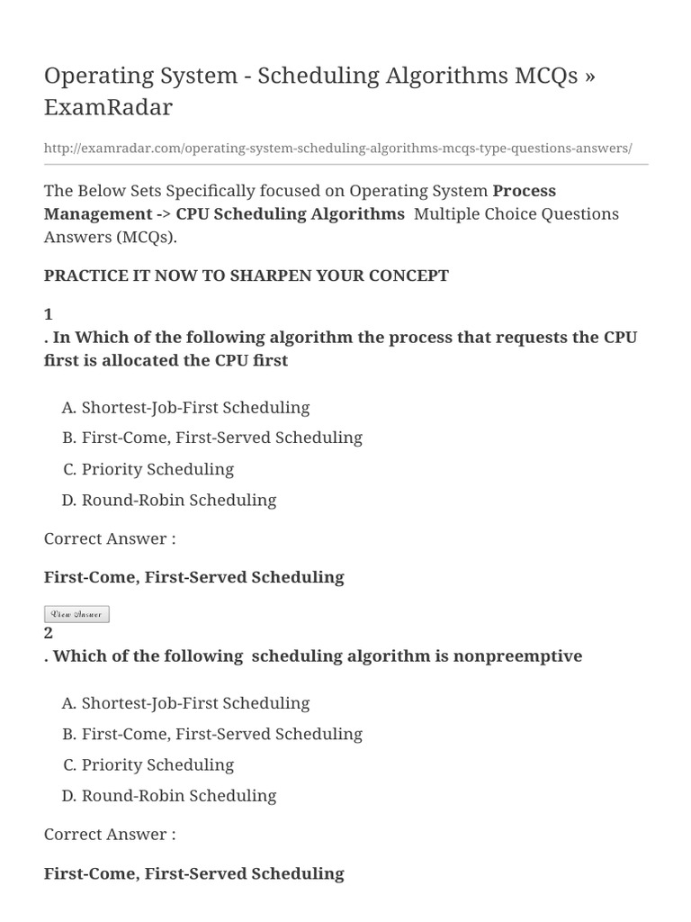 Operating System - Scheduling Algorithms MCQs Ex | PDF | Scheduling ... Operating System - Scheduling Algorithms MCQs Ex | PDF | Scheduling ...