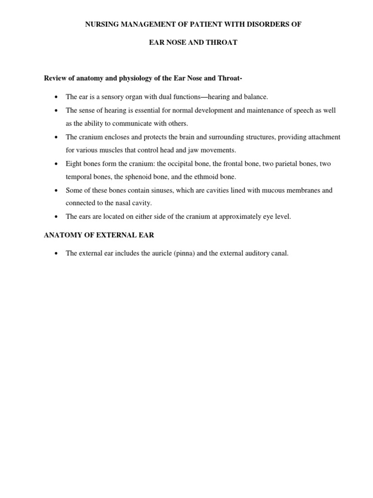 Nursing Management of Patient With Disorders of Ent Third Yr | PDF ...