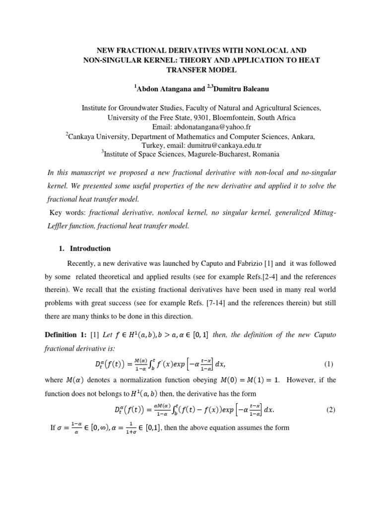New Fractional Derivative Model Pdf Pdf Laplace Transform Thermal Conduction