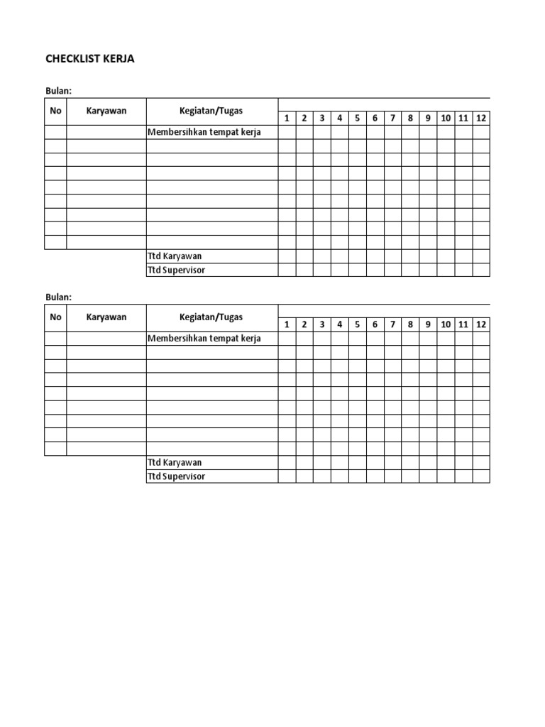 Contoh Checklist Kerja | PDF