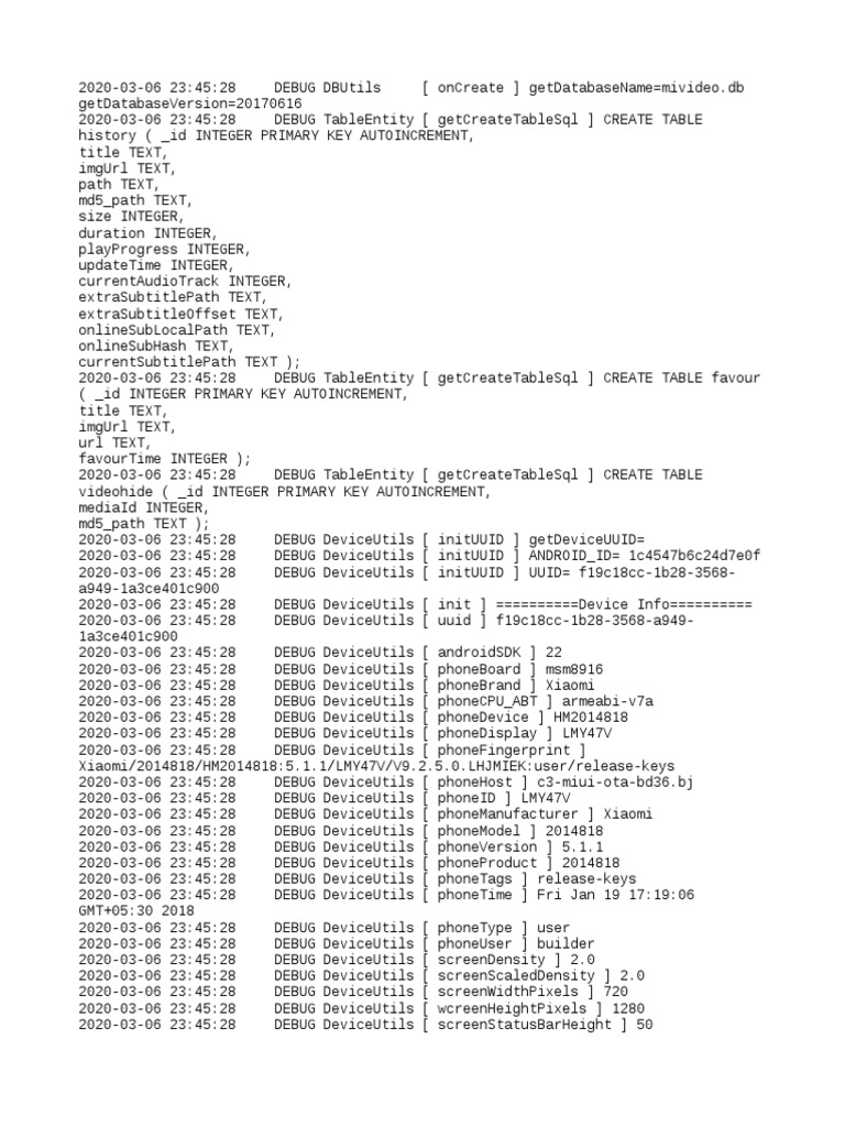 Xiaomi Video Database Debug Log | PDF | Computer Data | Computing