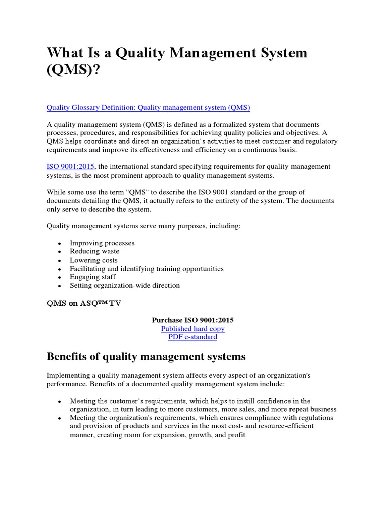 What Is A Quality Management System | PDF | Quality Management System ...