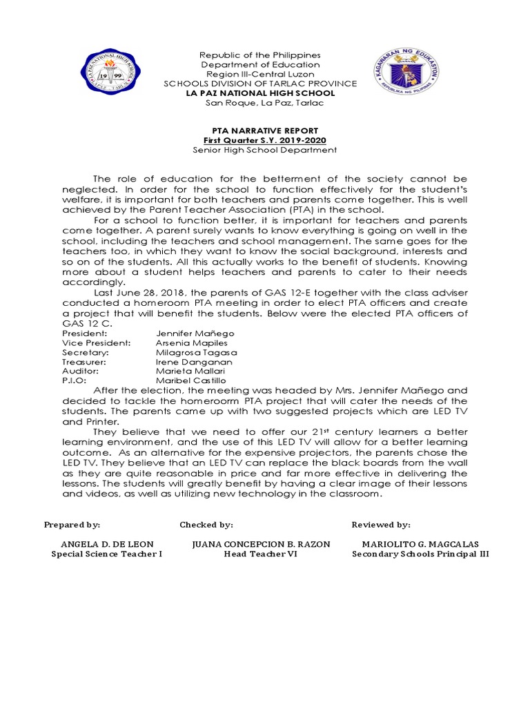 Pta Narrative Report | PDF | Teachers | Pedagogy