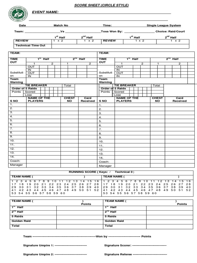 Score Sheet - Circle Style PDF | PDF | Referee | Sports