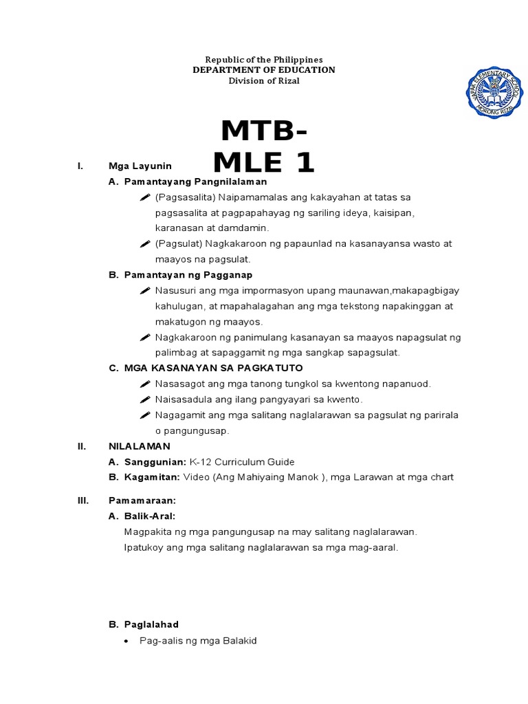 Lesson Plan MTB-MLE | PDF