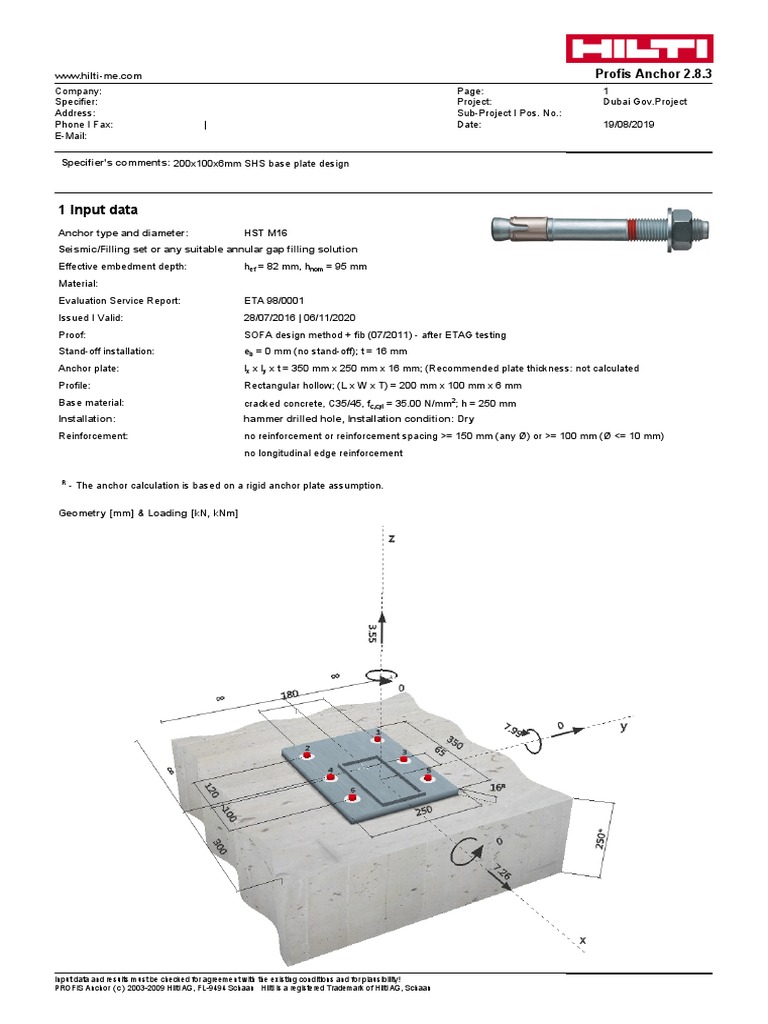200x100x6mm SHS Base Plate & Anchor Report | PDF