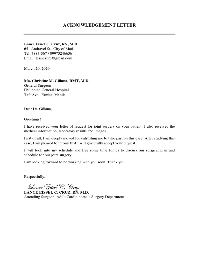 A Letter of Acknowledgement | PDF