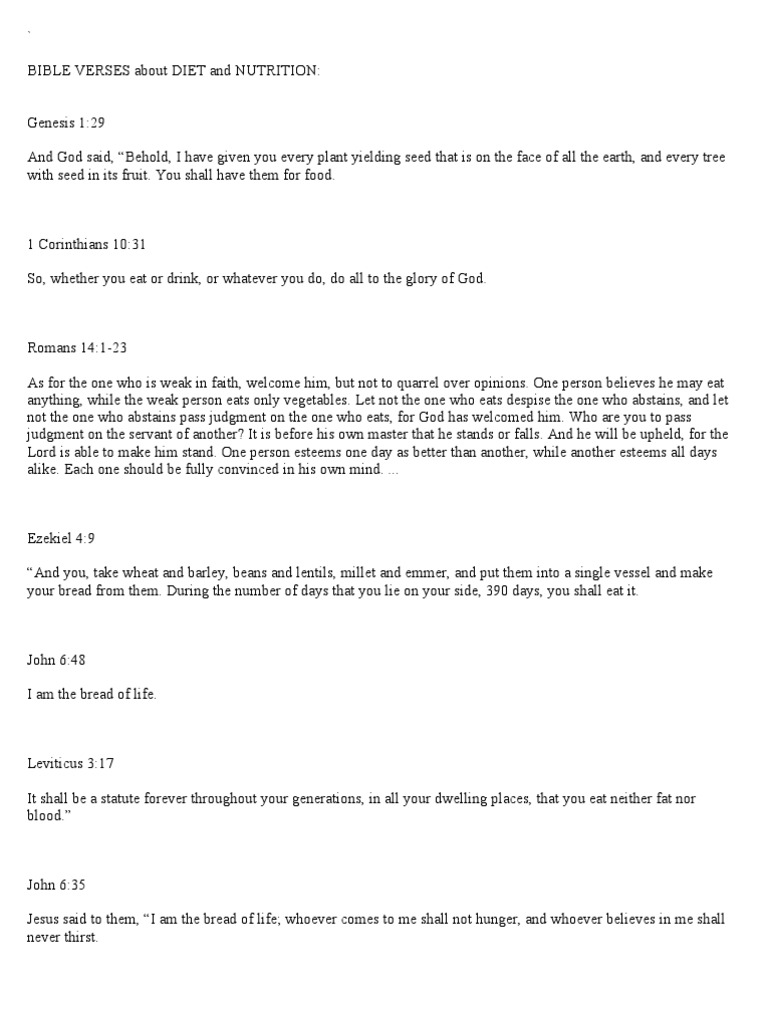 Bible Verses on Nutrition and Diet | PDF | Kingdom Of Judah | Book Of ...