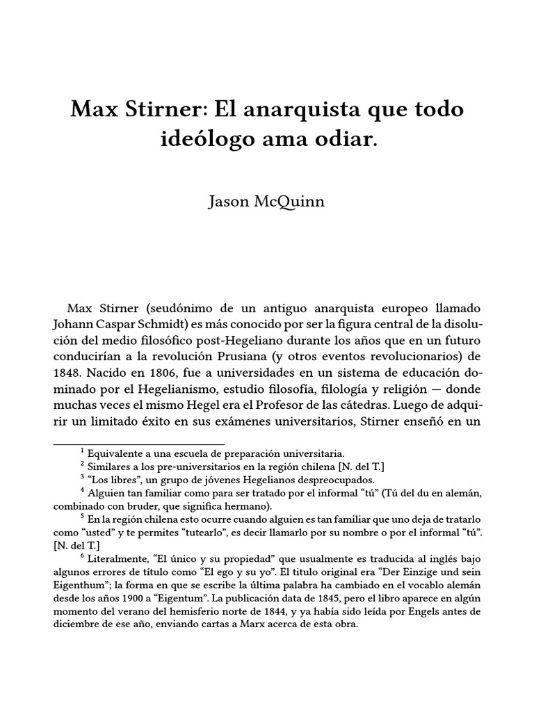 Jason Mcquinn Max Stirner El Anarquista Que Todo Ideologo Ama Odiar ...