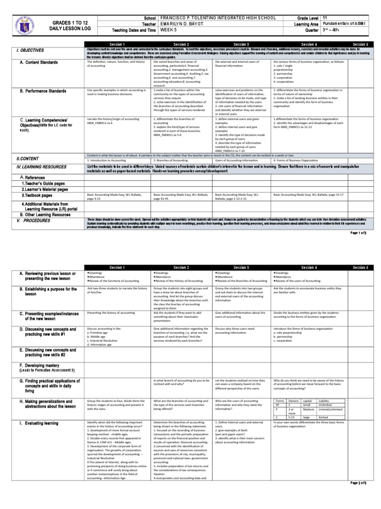 DLL Fabm1 Week 5 | PDF | Accounting | Learning