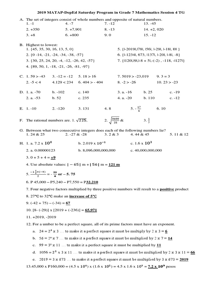 Grade 7 Math: Integers and Operations | PDF | Algebra | Number Theory