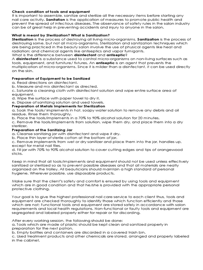 Check Condition of Tools and Equipment | PDF | Disinfectant ...