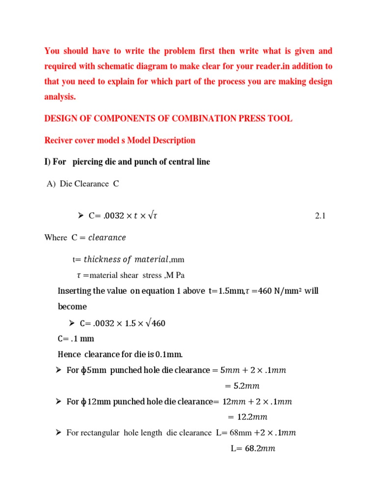 Die Calculation | PDF | Mechanical Engineering | Applied And ...
