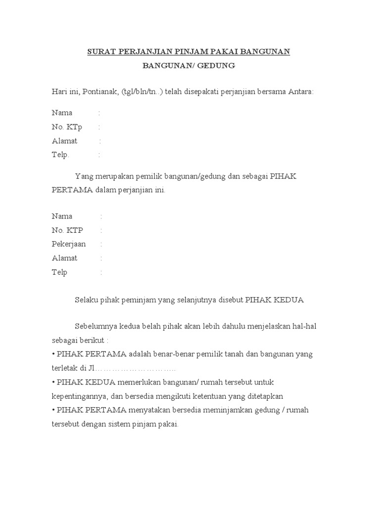 Surat Perjanjian Pinjam Pakai Bangunan | PDF | Hukum