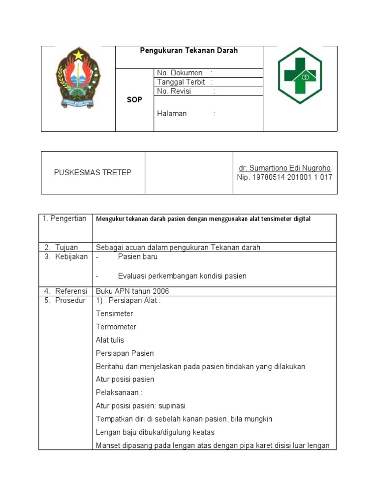 SOP Pengukuran Tekanan Darah | PDF