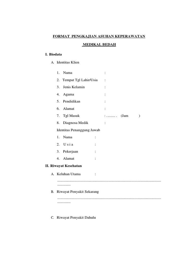 FORMAT PENGKAJIAN ASUHAN KEPERAWATAN b1 b6 | PDF | Pengembangan Diri | Sains & Matematika