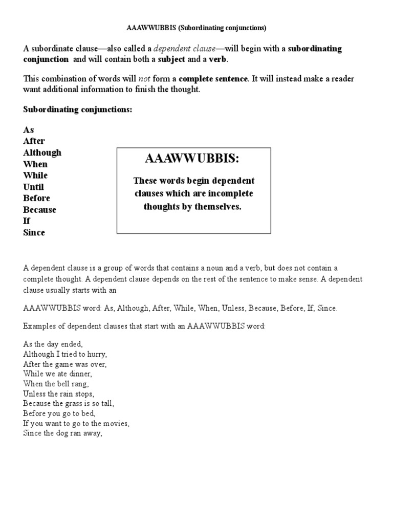 AAAWWUBBIS Notes | Download Free PDF | Clause | Sentence (Linguistics)
